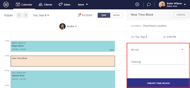 Create a Time Block | Mangomint