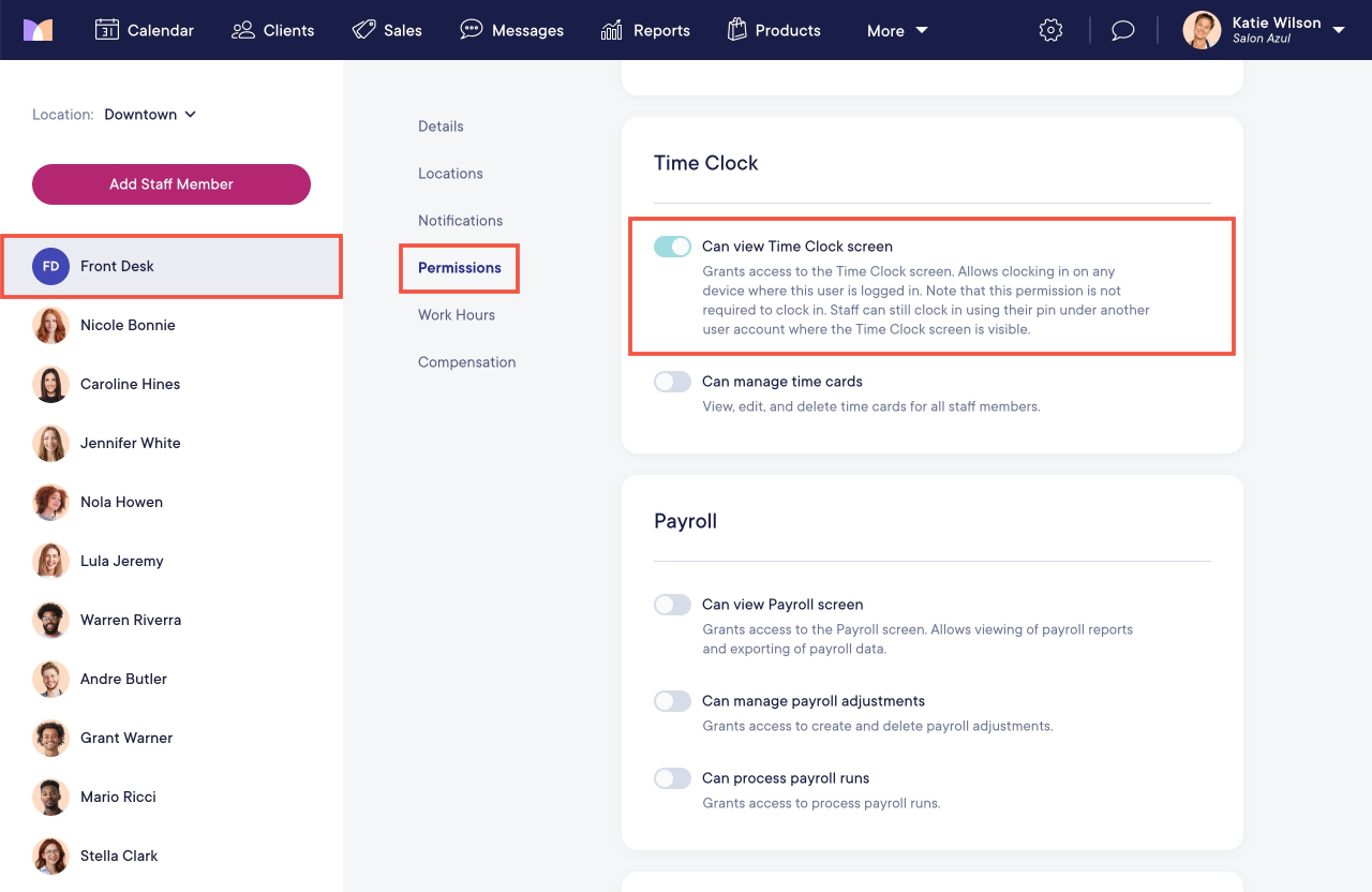 Clock In and Out on a Front Desk Device | Mangomint Salon and Spa Software