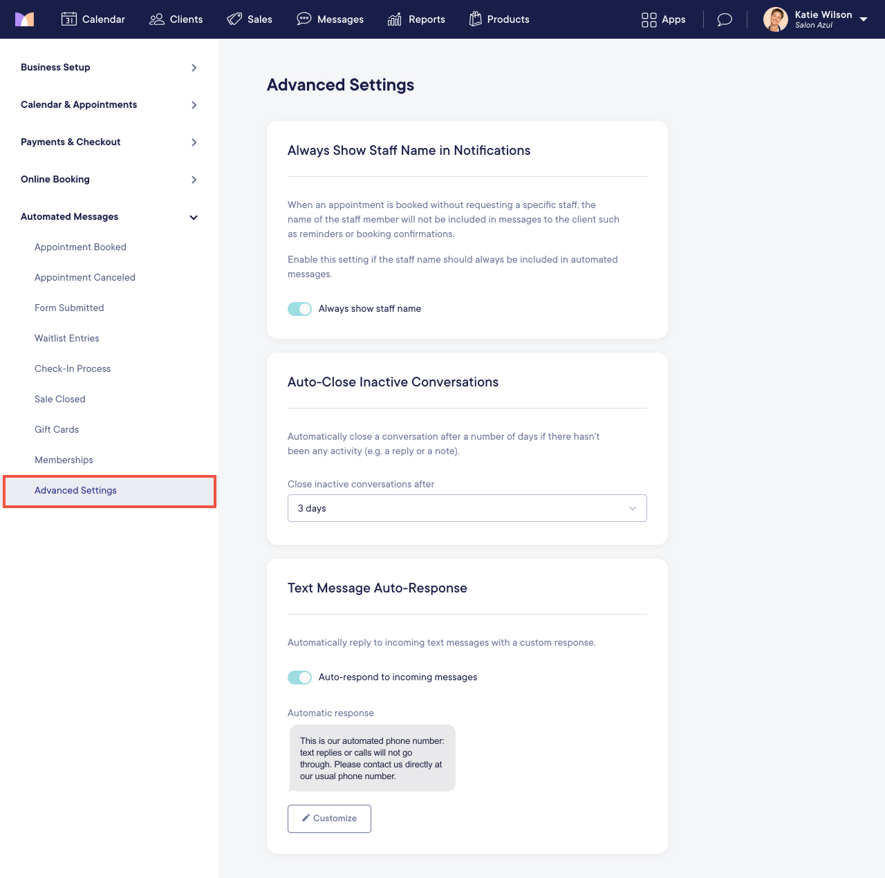 Advanced Settings: Automated Messages | Mangomint Salon and Spa Software