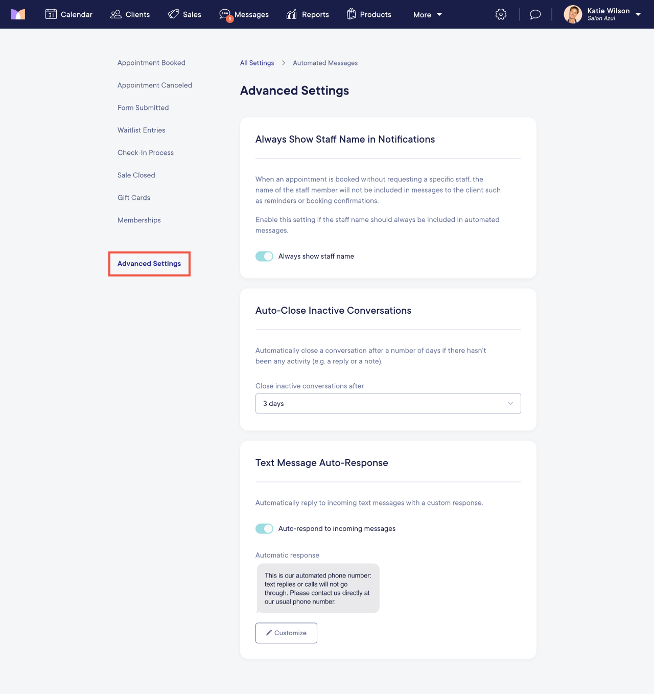 Advanced Settings: Automated Messages | Mangomint Salon and Spa Software