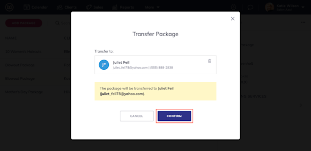Transfer a Package to Another Client | Mangomint