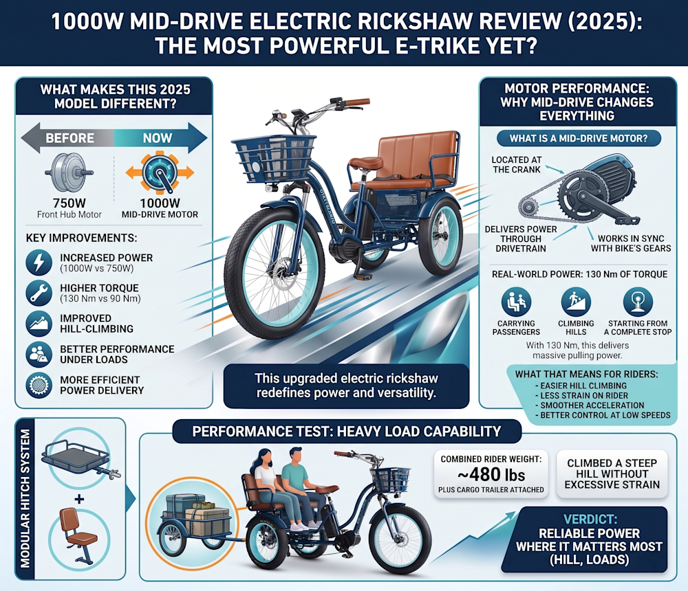 1000W Mid-Drive Electric Rickshaw (2025 Review): Powerful E-Trike for ...