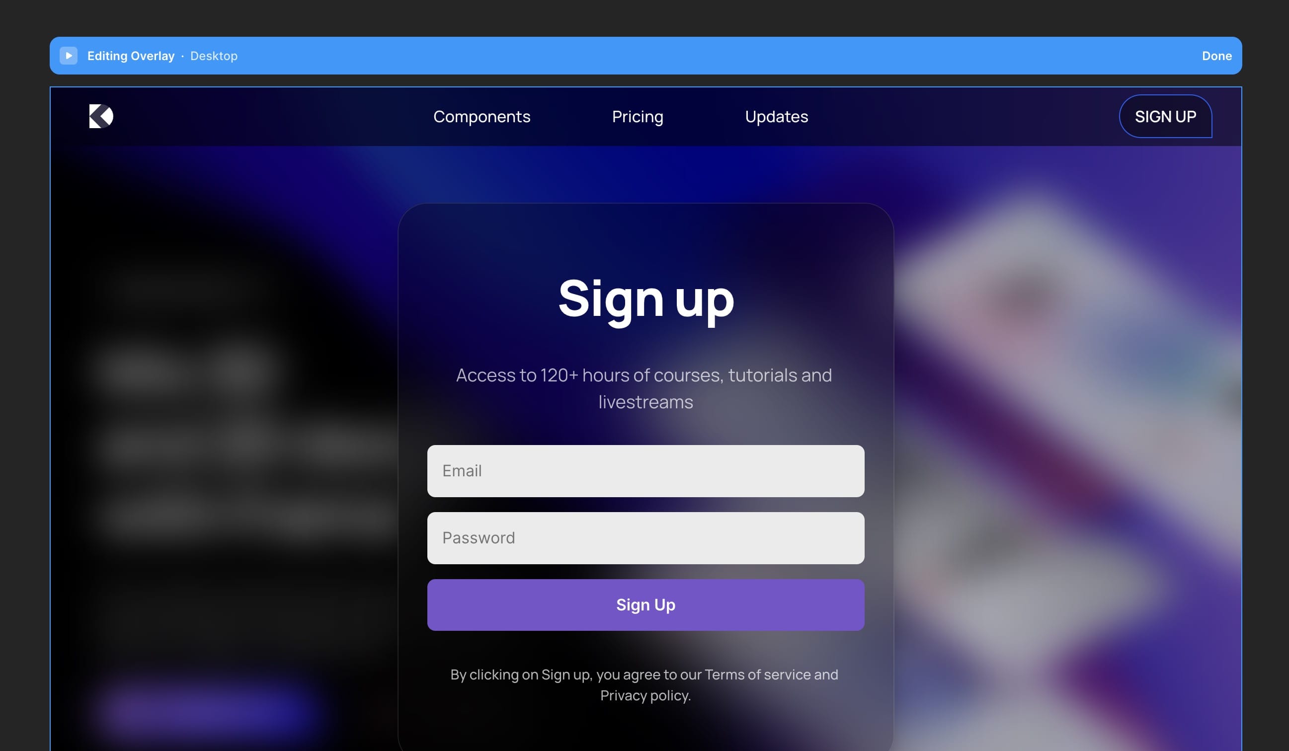 Overlay and Forms - Build a 3D Site Without Code with Framer - Design+Code