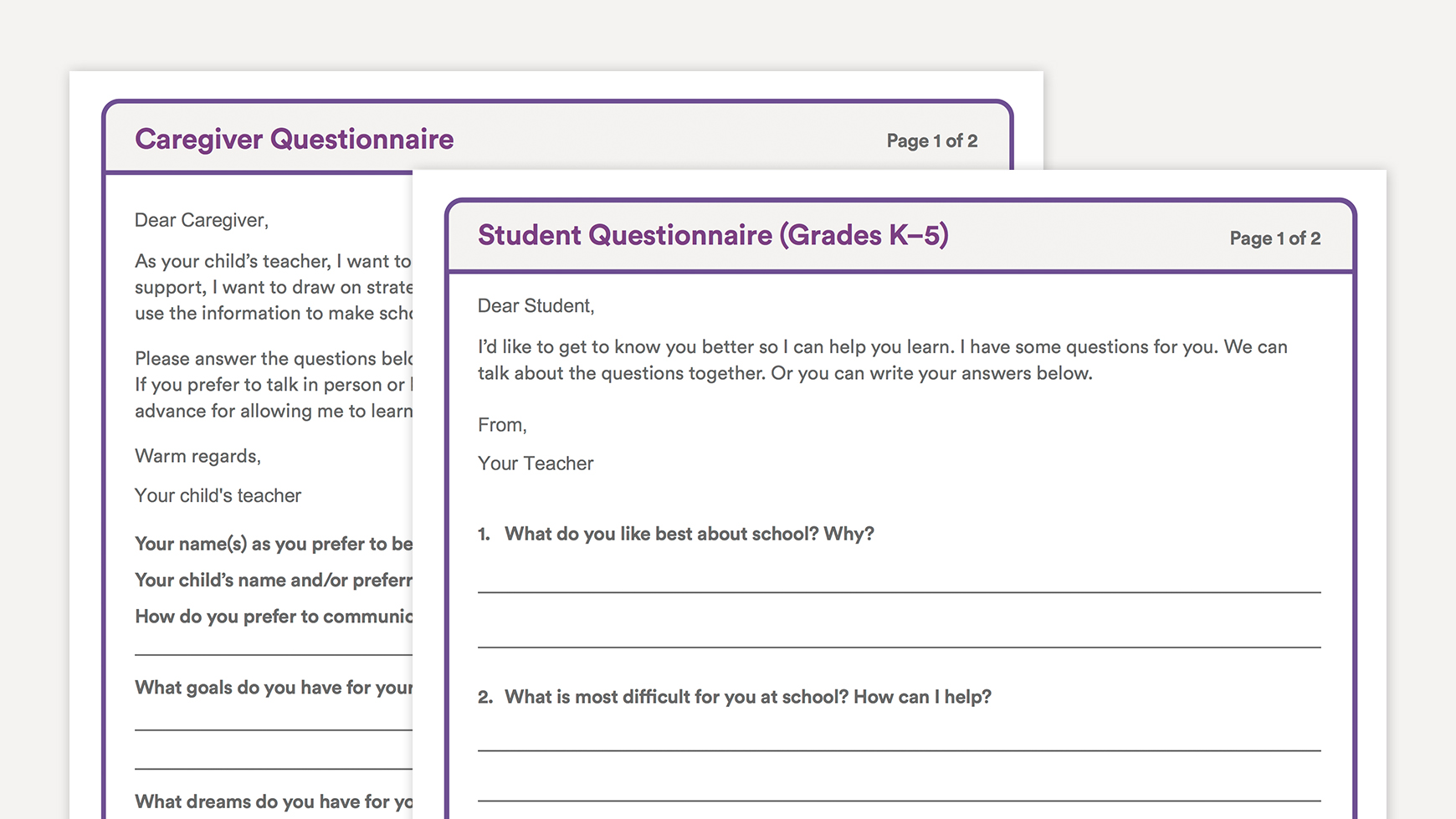 Download: Student and Caregiver Questionnaires