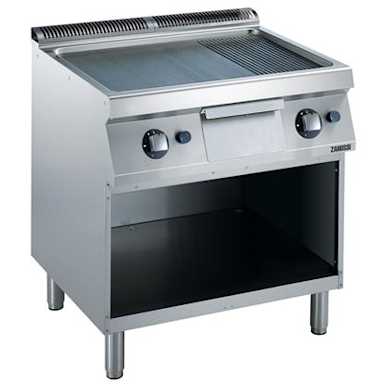 800mm. Gas Fry Top, Smooth and Ribbed Brushed Chrome Plate with Open ...