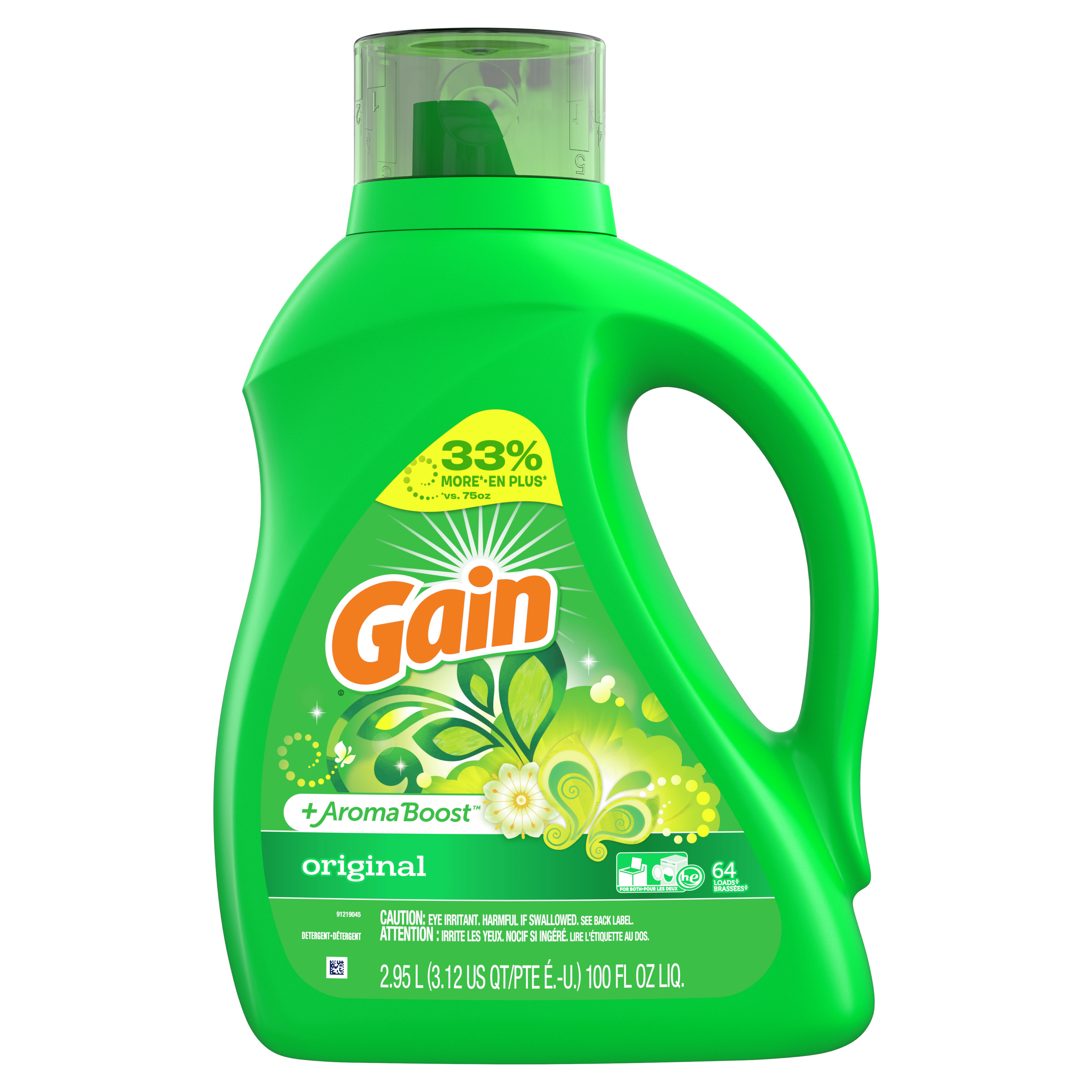 Gain Aroma Boost Liquid Laundry Detergent Original Scent 64 Loads 100 fl oz HE Compatible SmartLabel