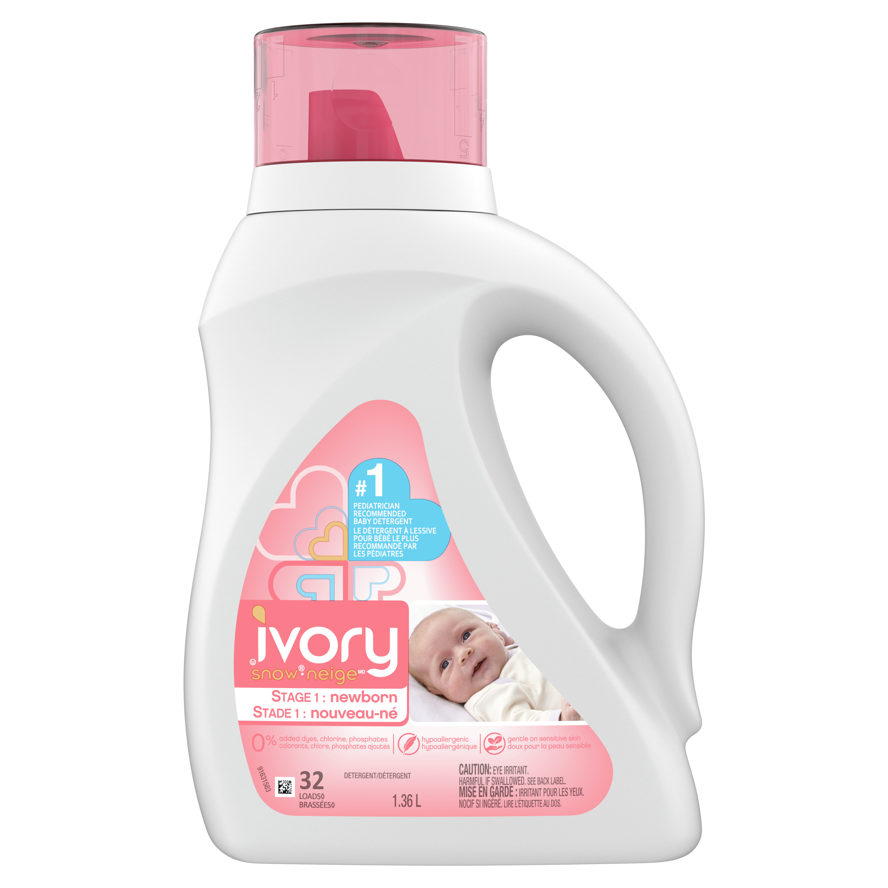 Ivory Snow 1 Newborn Baby Liquid Laundry Detergent 32 Count 1.36 L SmartLabel