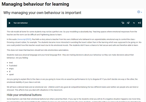 STEM article - First steps in managing behaviour