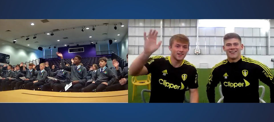 Charlie Cresswell and Joe Gelhardt meet students at Farnley Academy ...