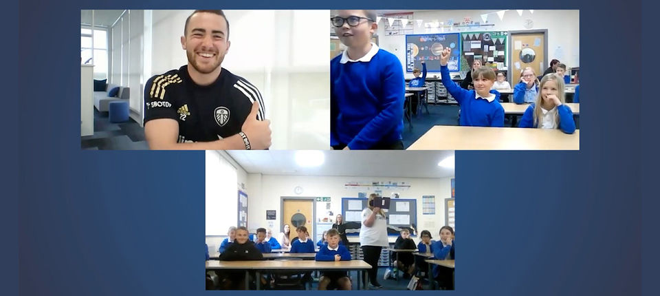 Jack Harrison meets students at South Parade Primary School - Leeds United