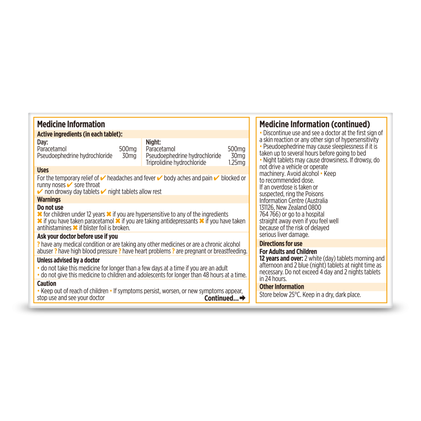 Codral Original Day & Night Tablets 24 Pack PSE | CODRAL® New Zealand