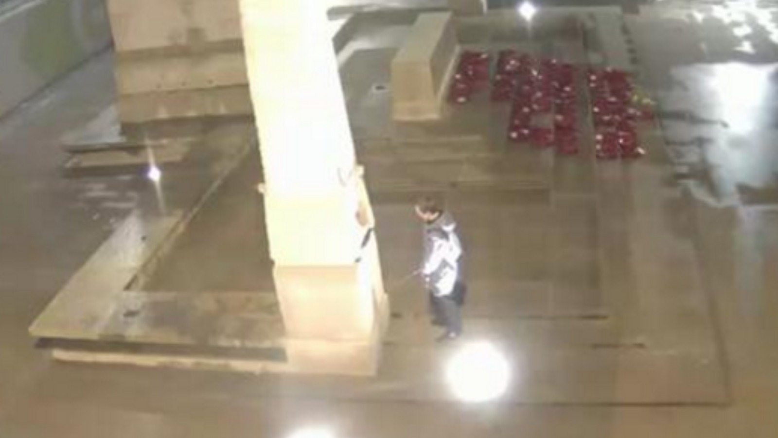Moment man caught on CCTV urinating on the cenotaph | ITV News Granada