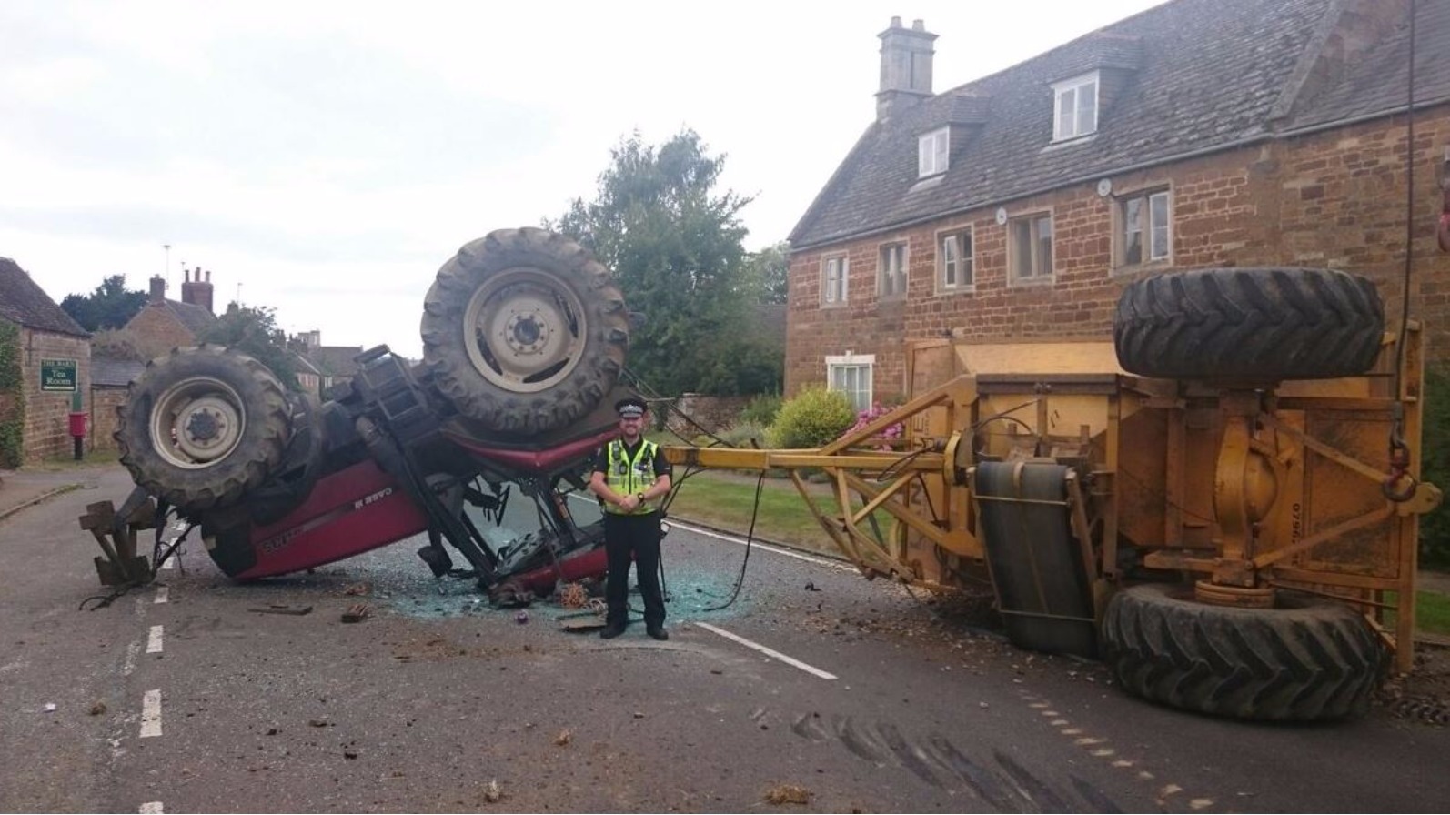Driver walks away from accident that flipped ten-tonne tractor upside ...
