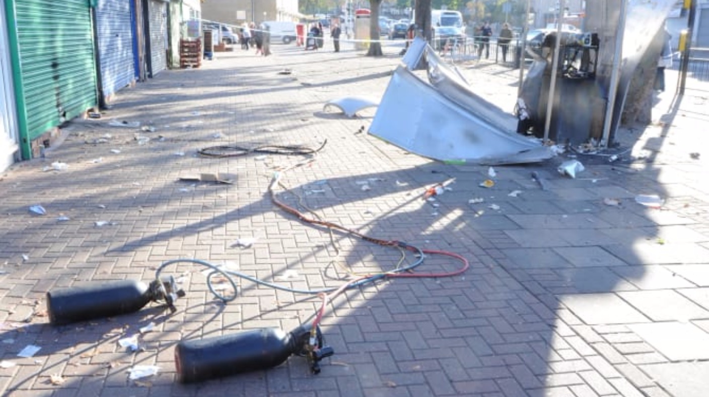 Bank robbers use gas to blow up cash machine in east London high street ...