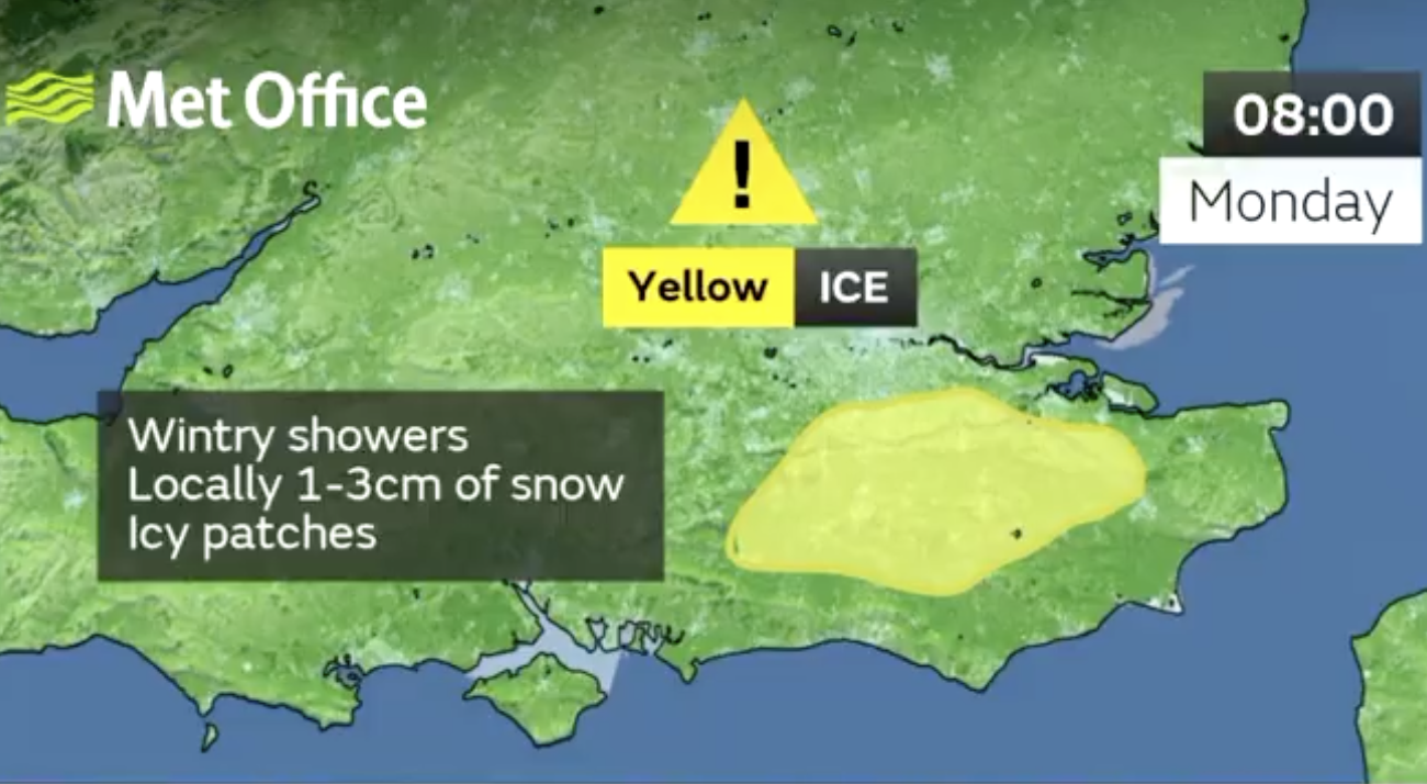 Snow possible across south east as Met Office issues ice warning | ITV ...