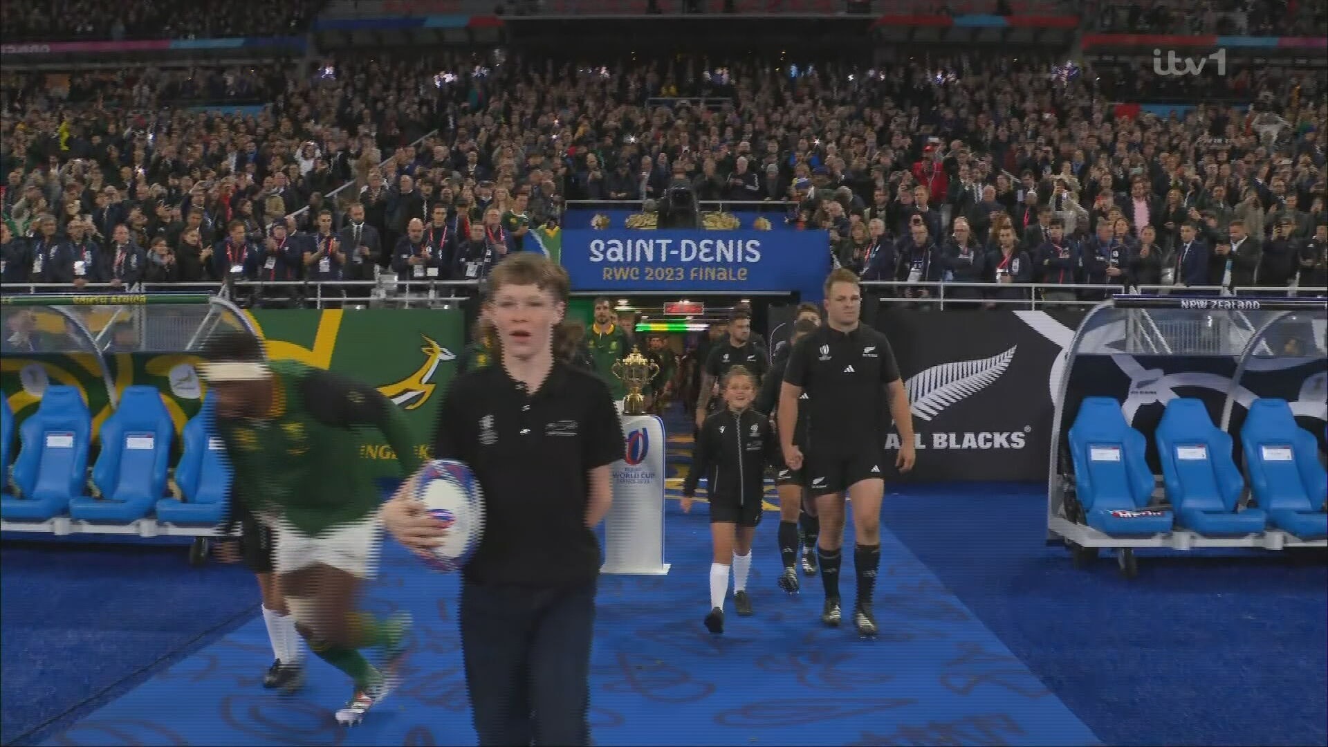 Teenager from Blackburn carries match ball onto the pitch for the Rugby ...