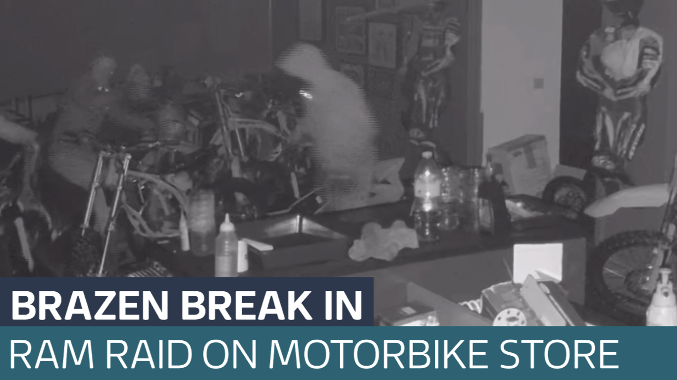 Ram-raid on motorbike store caught on CCTV - Latest From ITV News