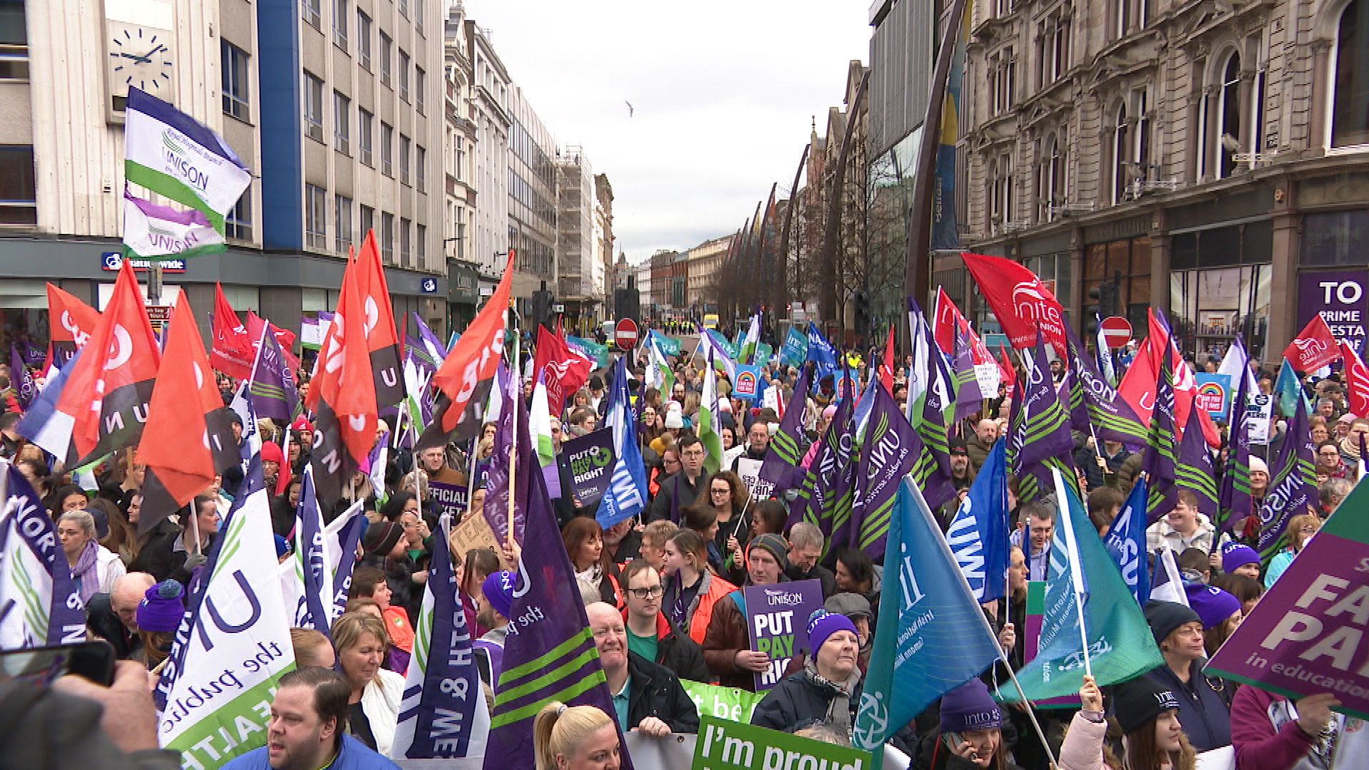 Health unions say 'enough is enough' as mass strike action takes place ...
