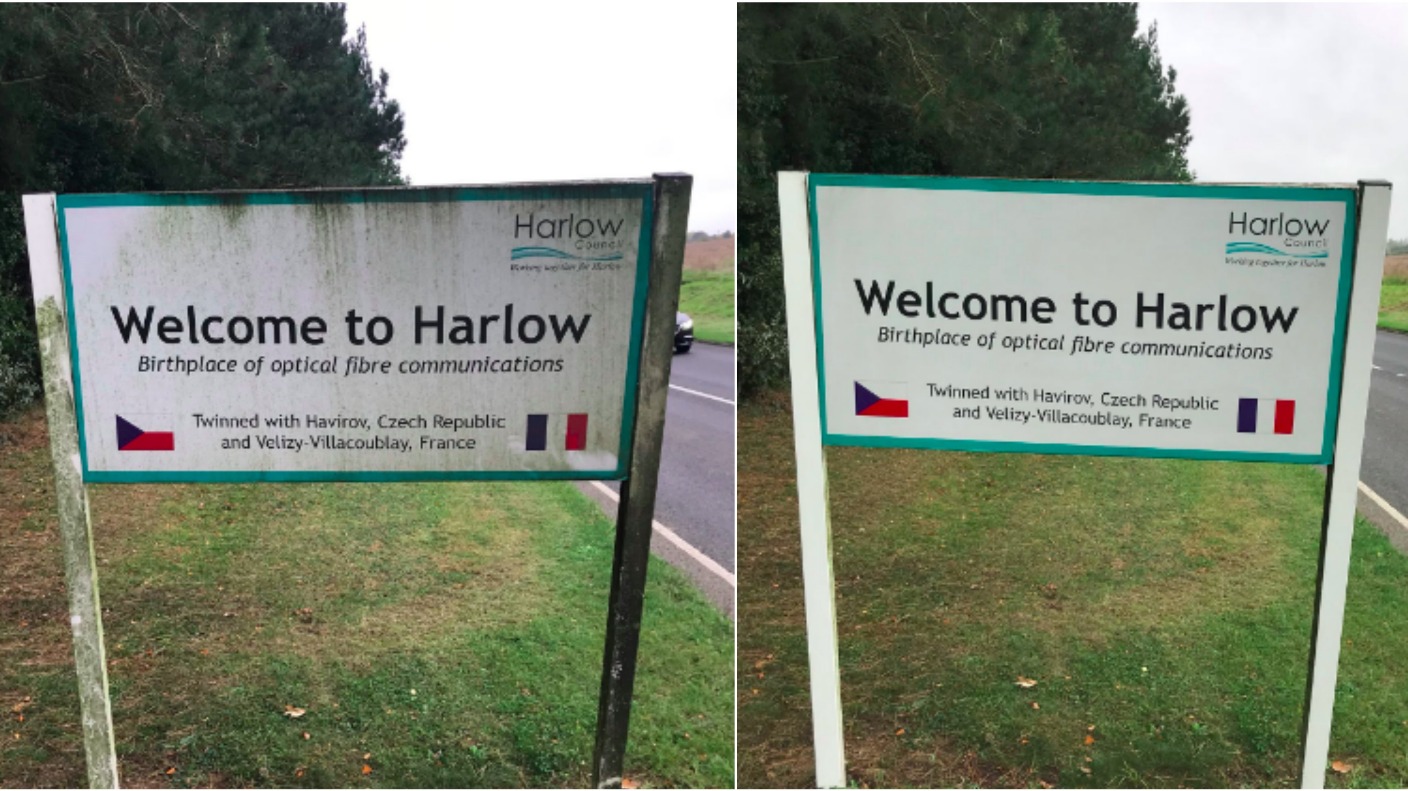 Harlow councillor personally cleans town sign after residents complain ...