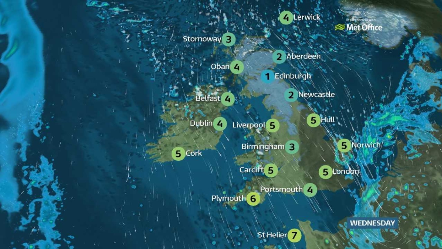 Weather: Rain, sleet and hill snow to slowly clear through the day ...