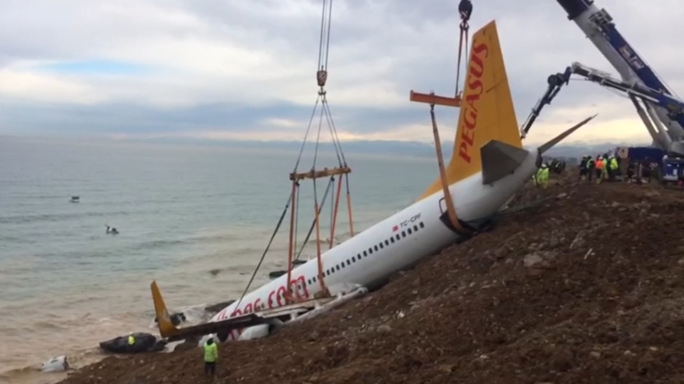 Plane hauled back to safety after skidding off runway and down shallow ...