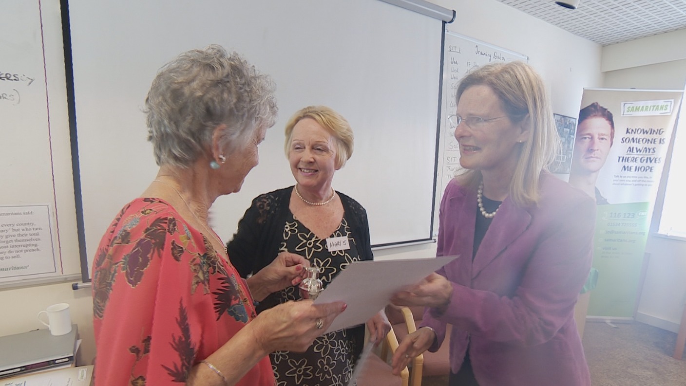 Lady Dalton presents awards to long serving Jersey Samaritans | ITV ...