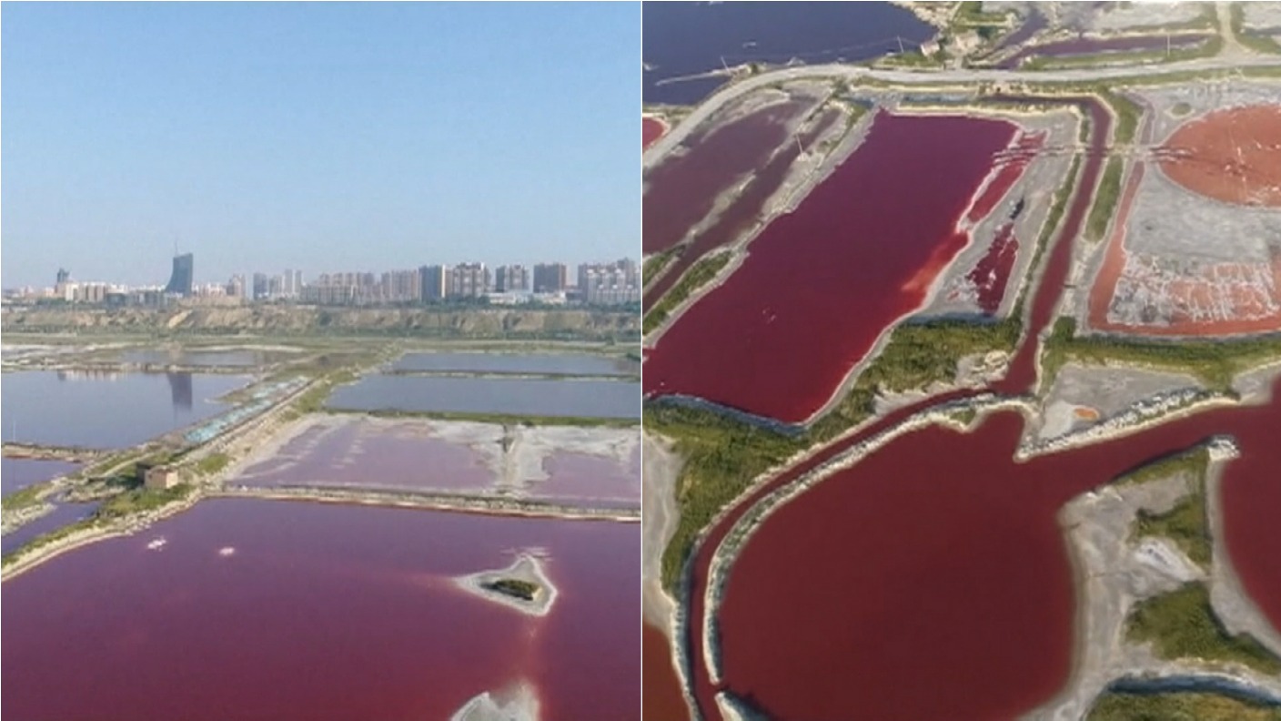 Sweltering temperatures create incredible red water lake in China | ITV ...