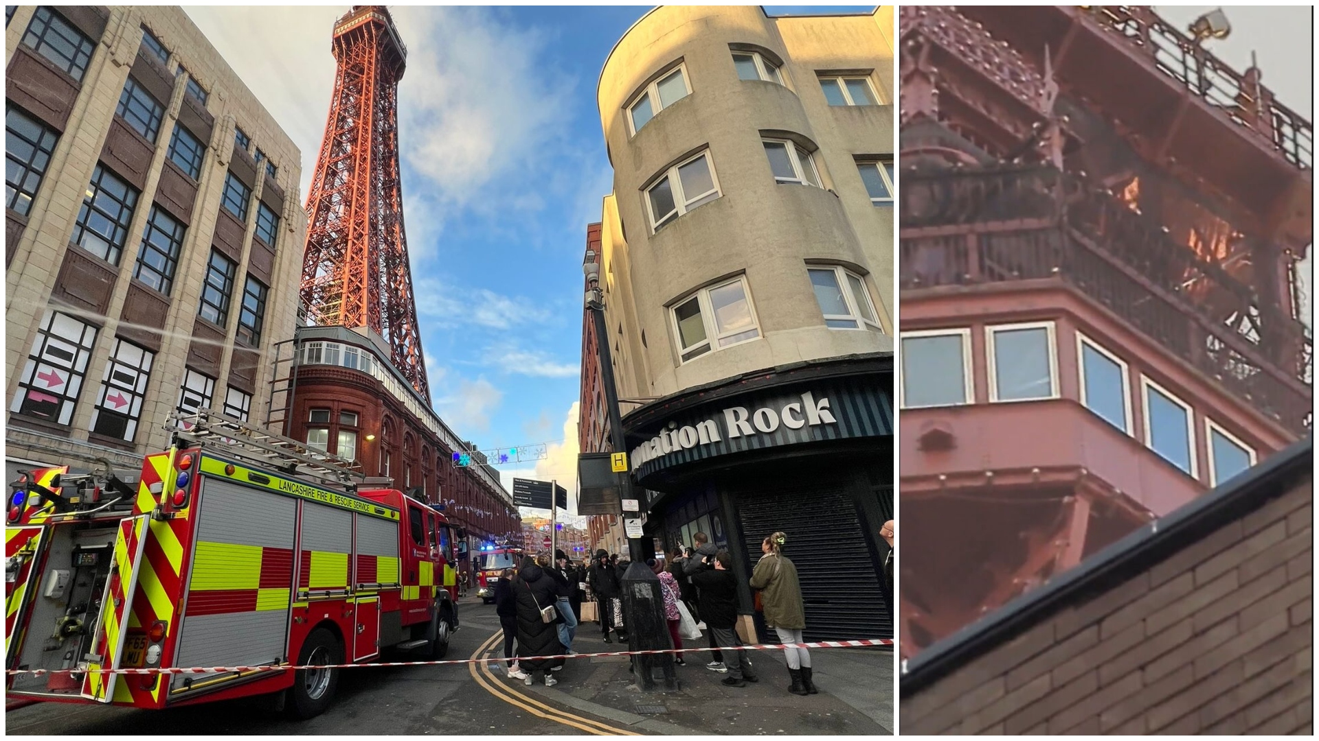 'Fire' at Blackpool Tower is orange netting, Lancashire Police confirm | ITV News Granada