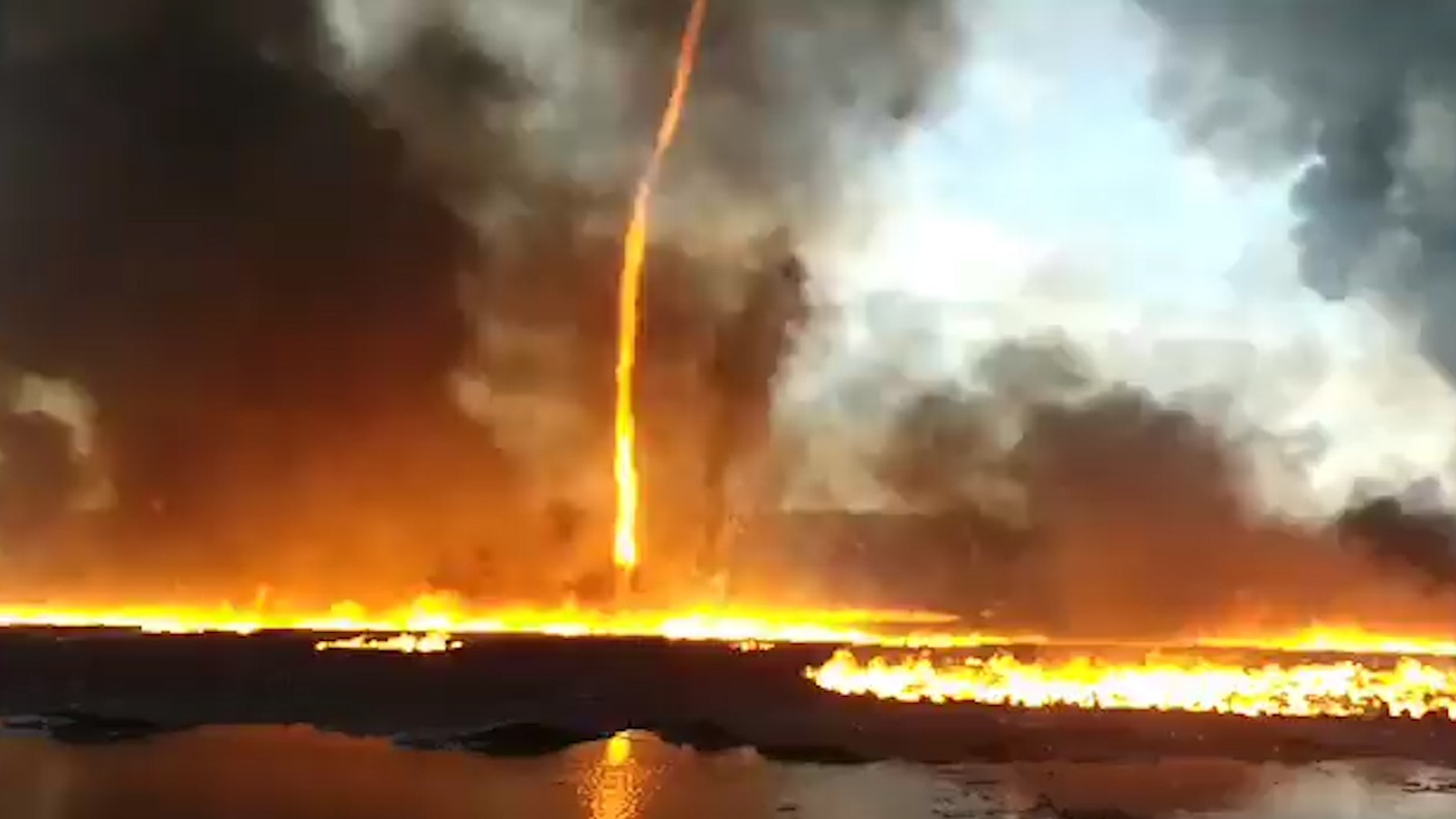 ‘Firenado’ footage captured by firefighters during factory blaze | ITV News