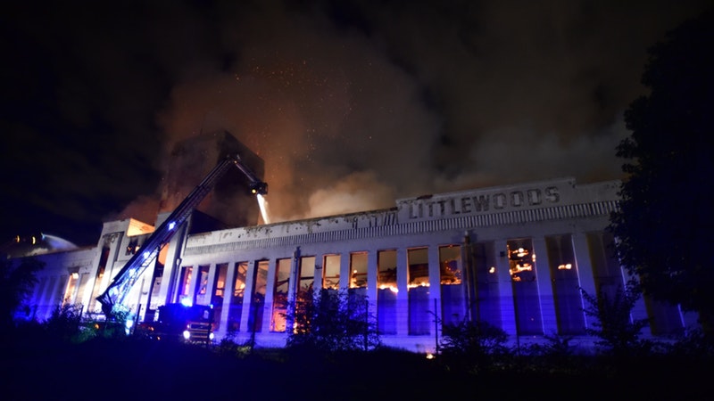 ‘Heartbreaking’ fire engulfs Liverpool’s famed Littlewoods Pools ...