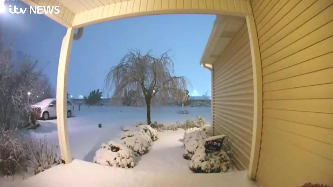 Rare thundersnow flash captured on camera | ITV News