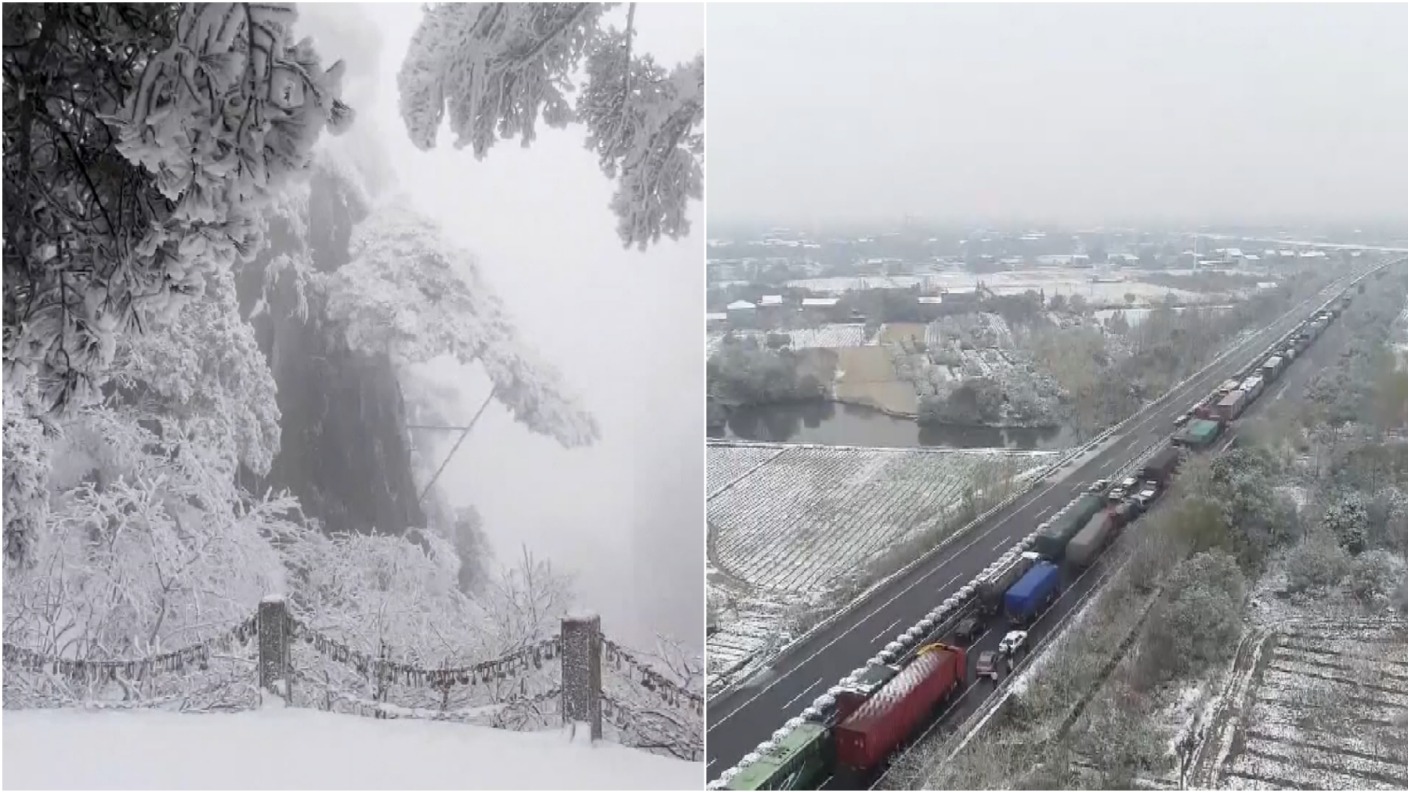 Snow in China brings traffic to a standstill | ITV News