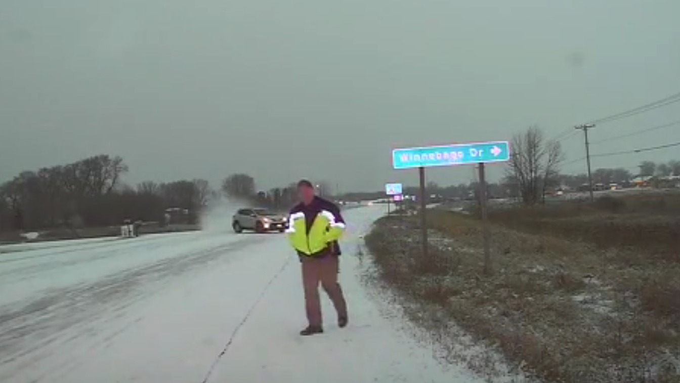 Police officer takes evasive action to avoid out of control car | ITV News