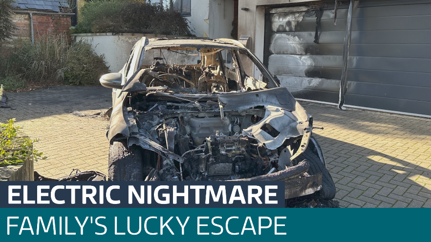 CCTV footage caught the moment an electric Mercedes car burst into ...