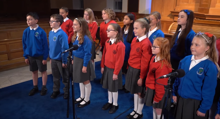 Pupils from Broughshane primary and Hazelbank sing hymn 'Abide with me ...
