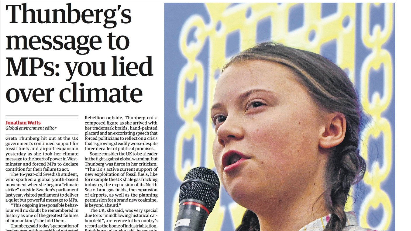 Papers splash on Greta Thunberg's climate change message and Trump's ...