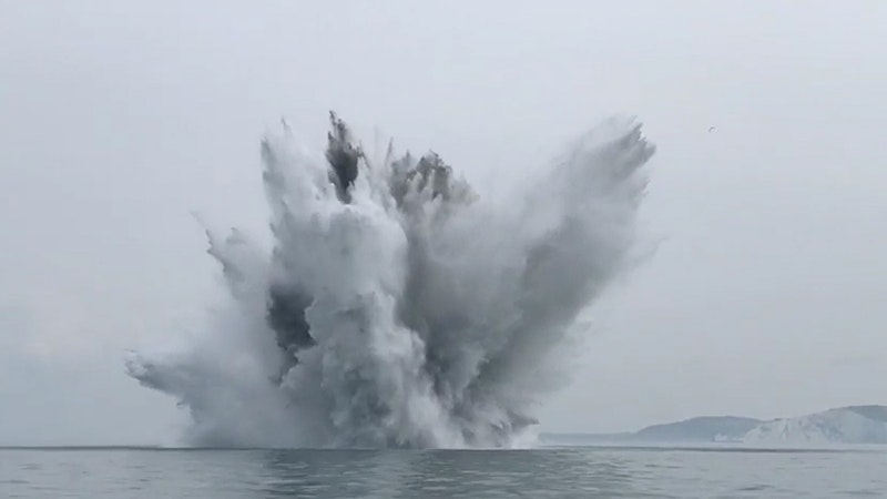 Navy blows up German sea mine caught in fishing net | ITV News