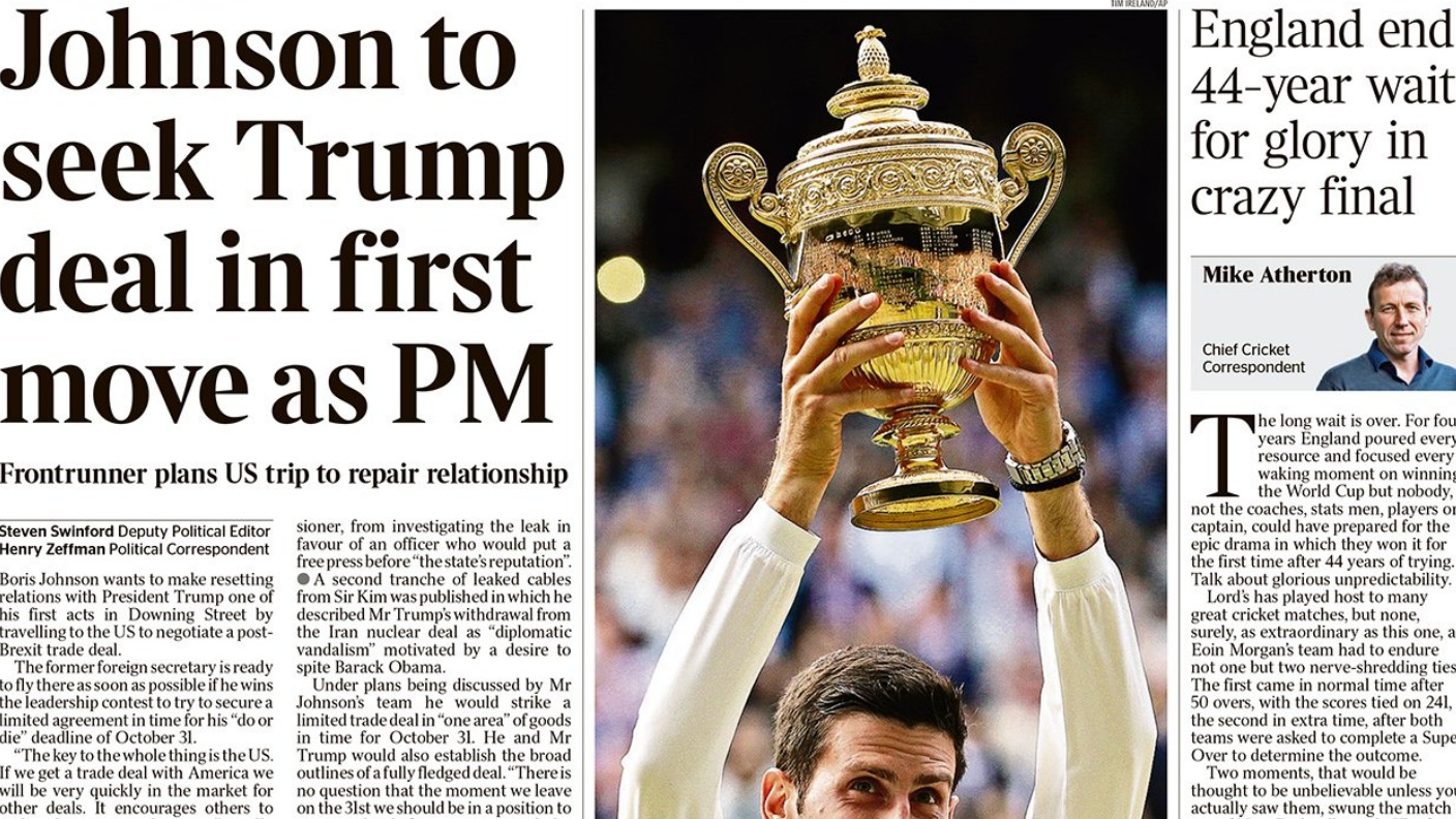 England's cricket glory, Wimbledon drama and Johnson's PM plans on ...