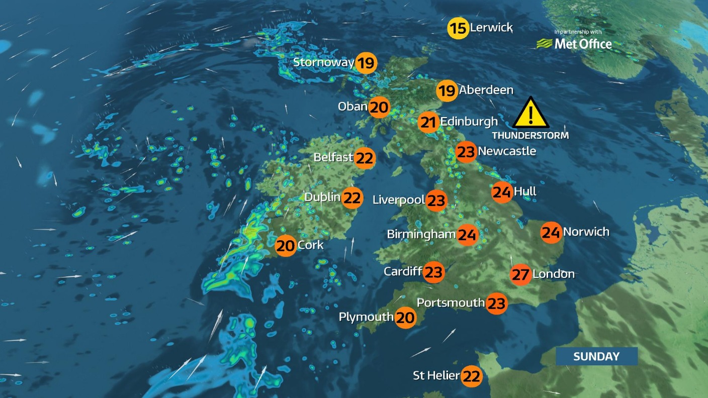 Thunderstorms will develop with rain pushing from the west to east ...