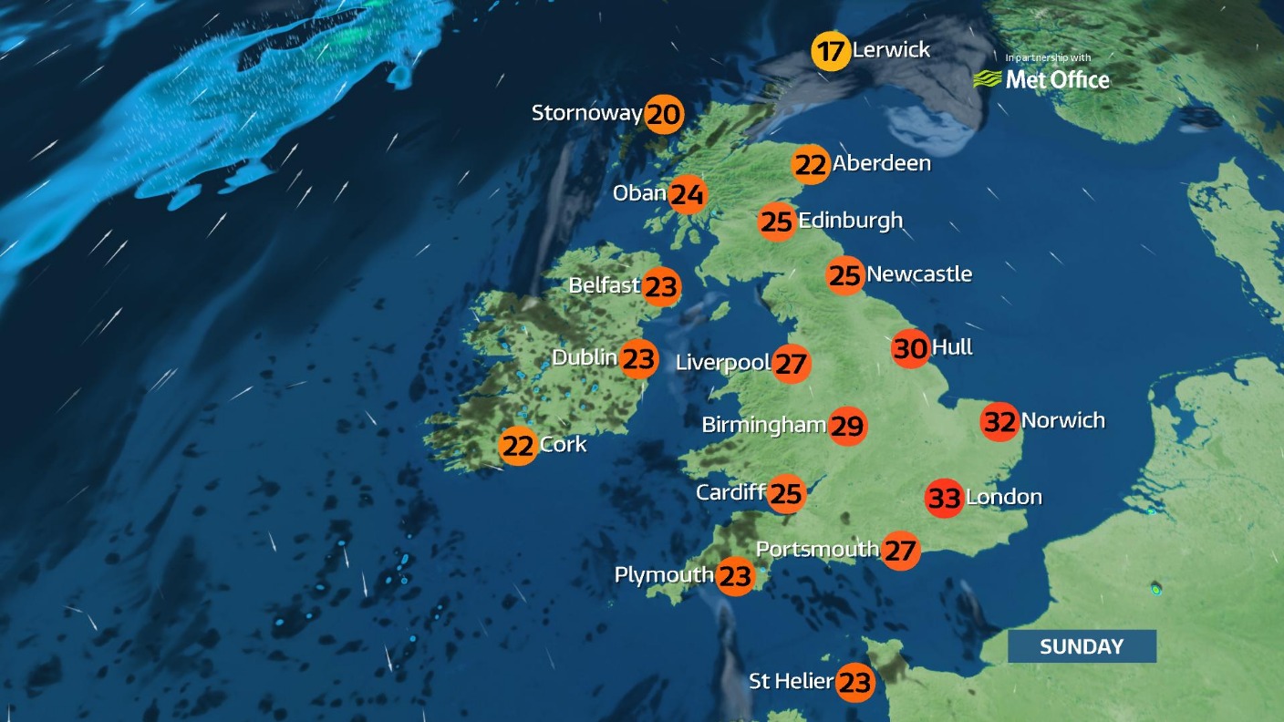 A dry and sunny day for most with a top temperature of 33 Celsius | ITV ...