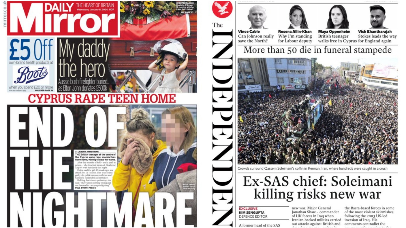 Middle East crisis and British teenager in Cyprus feature on front ...