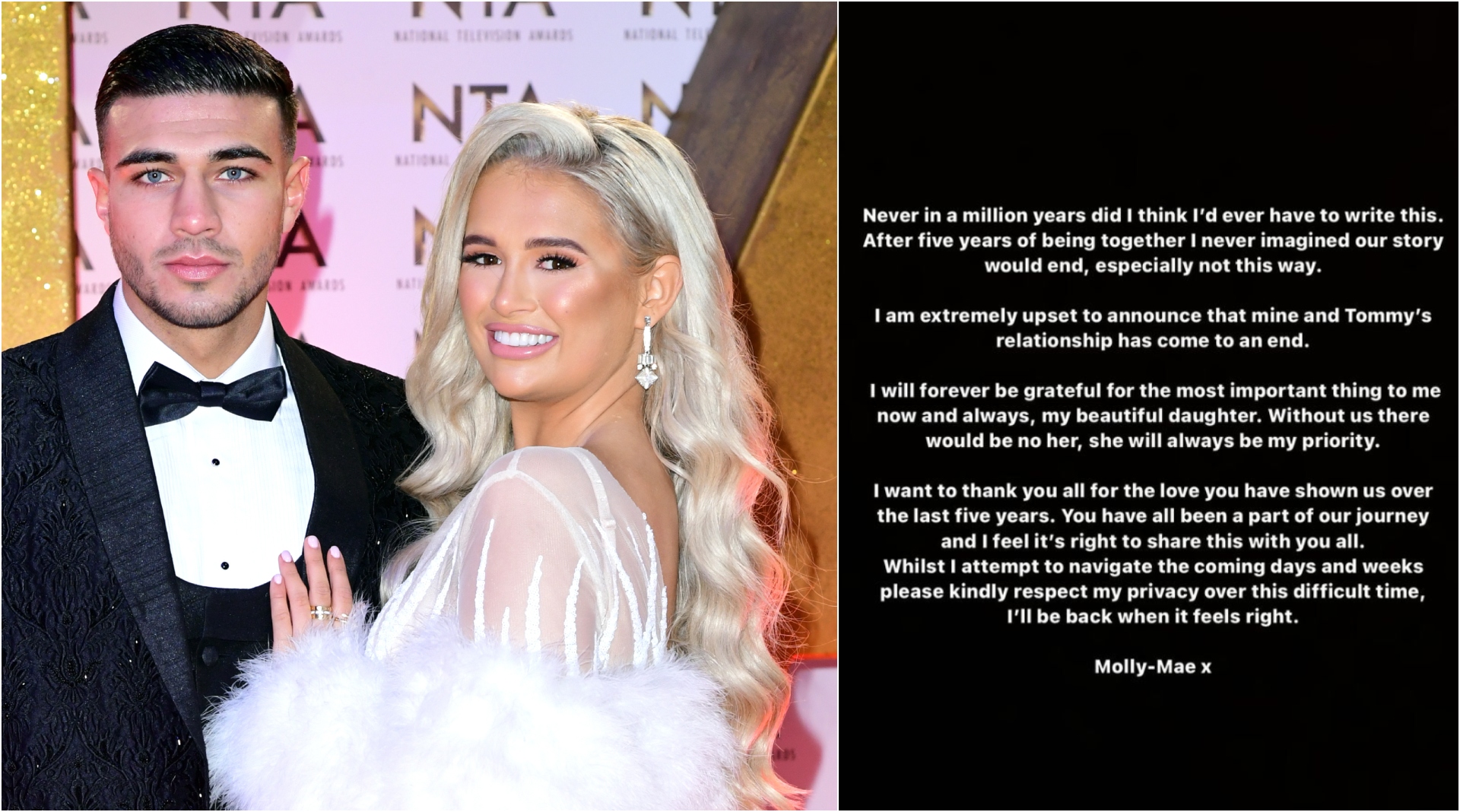 Love Island stars Molly-Mae and Tommy Fury announce split after five ...