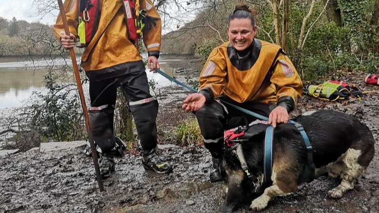 Dog stuck in mud and 'too fatigued' to walk back to shore rescued by Cornwall firefighters | ITV ...