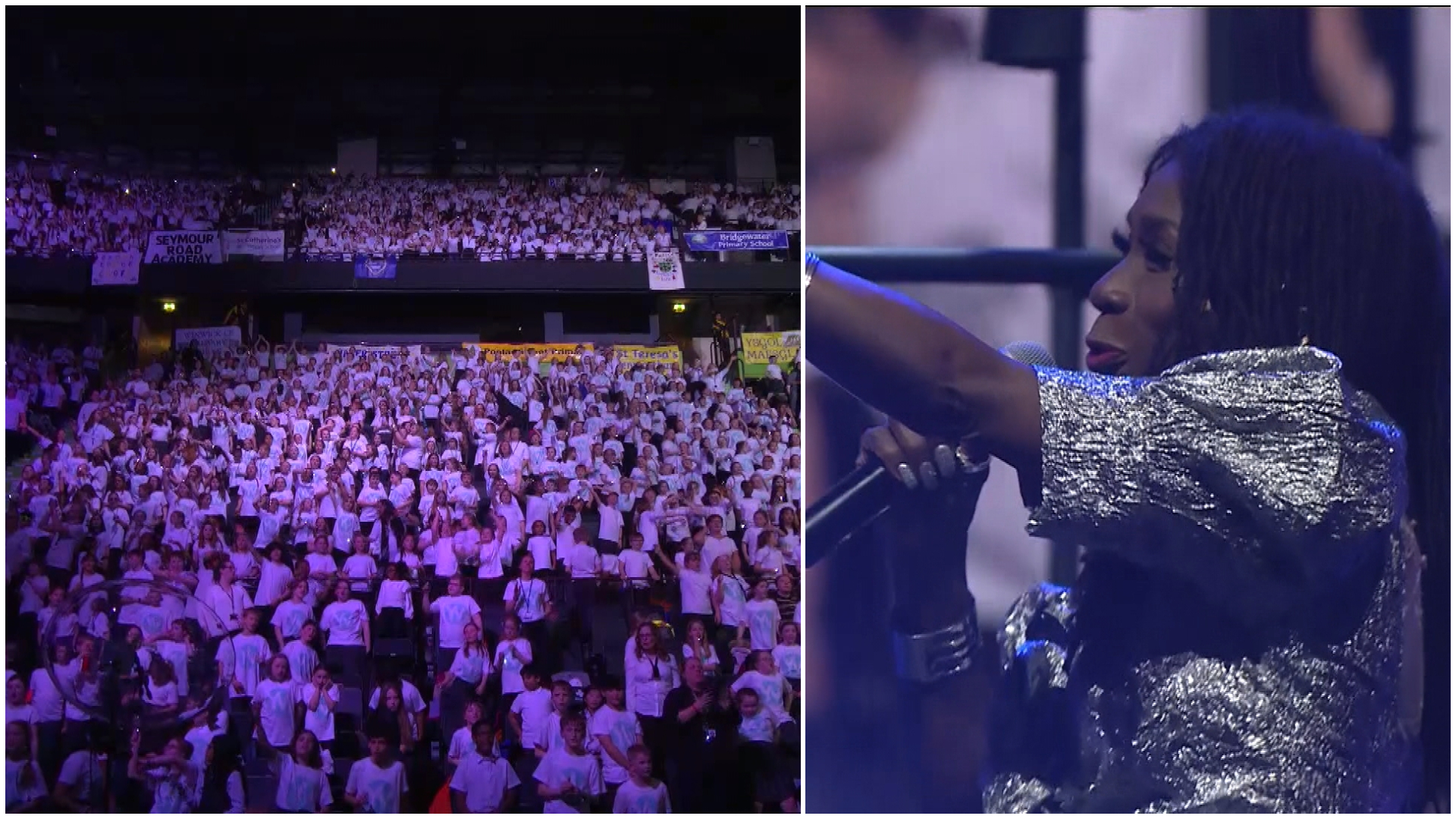 Thousands of schoolchildren sing with Heather Small at Manchester's AO ...
