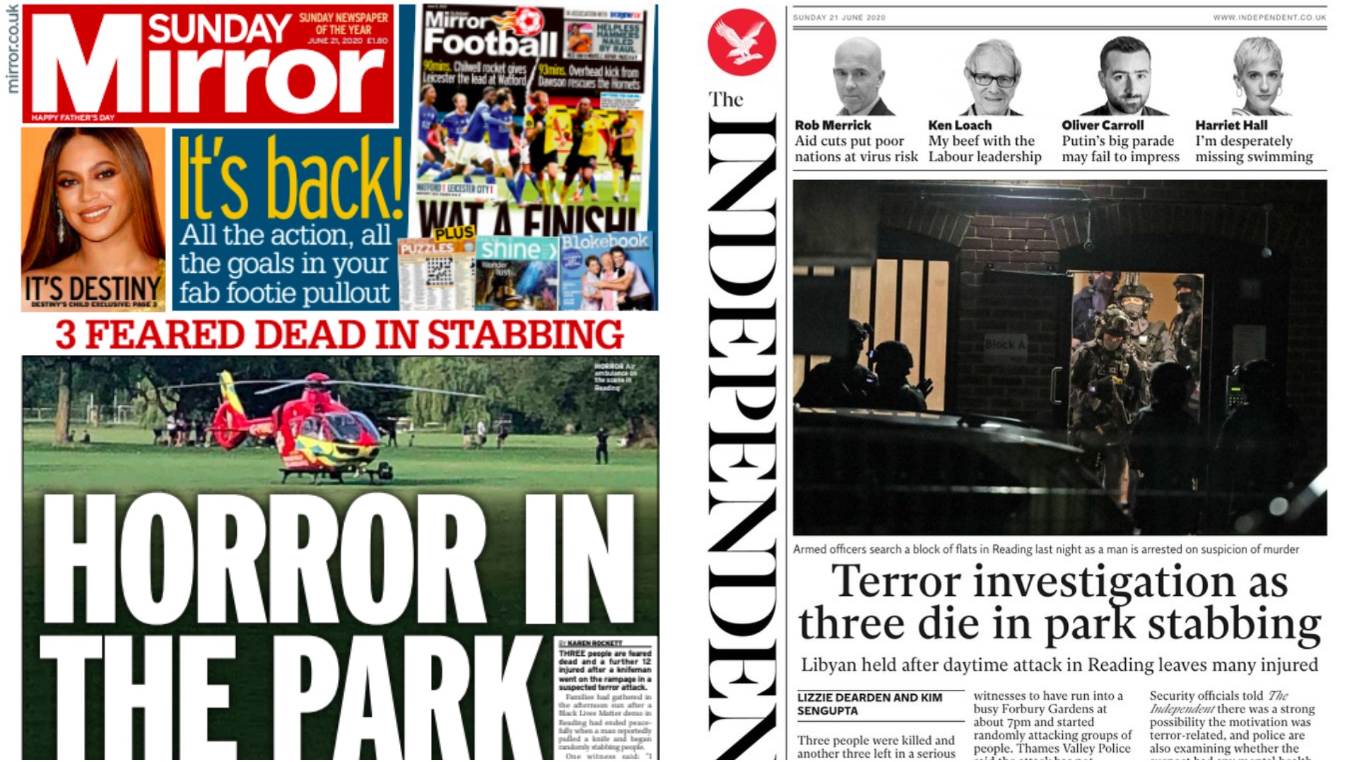 Reading stabbing attack dominates Sunday's front pages | ITV News