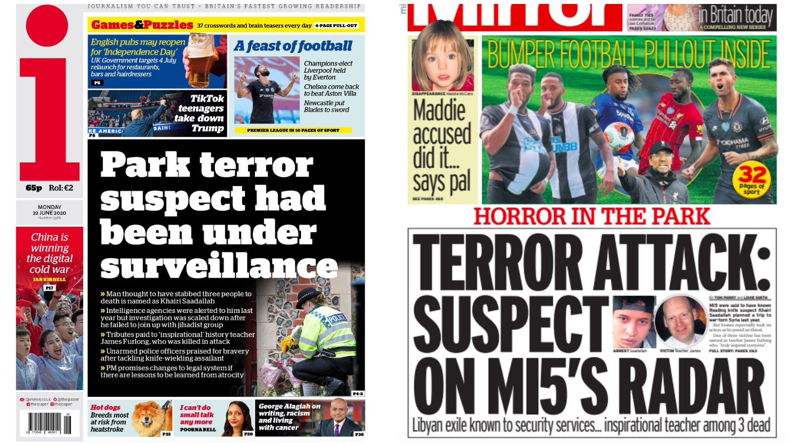 Monday papers lead on Reading terror attack suspect | ITV News