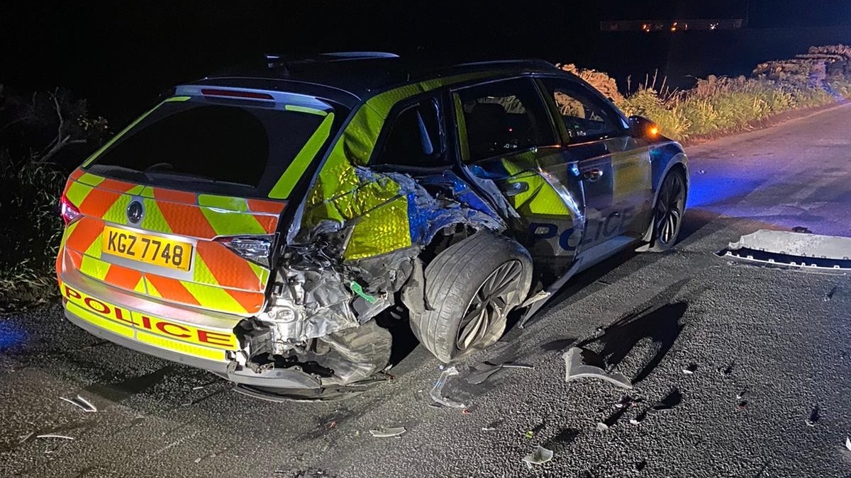 Two officers injured after van crashes into police car in County Armagh ...
