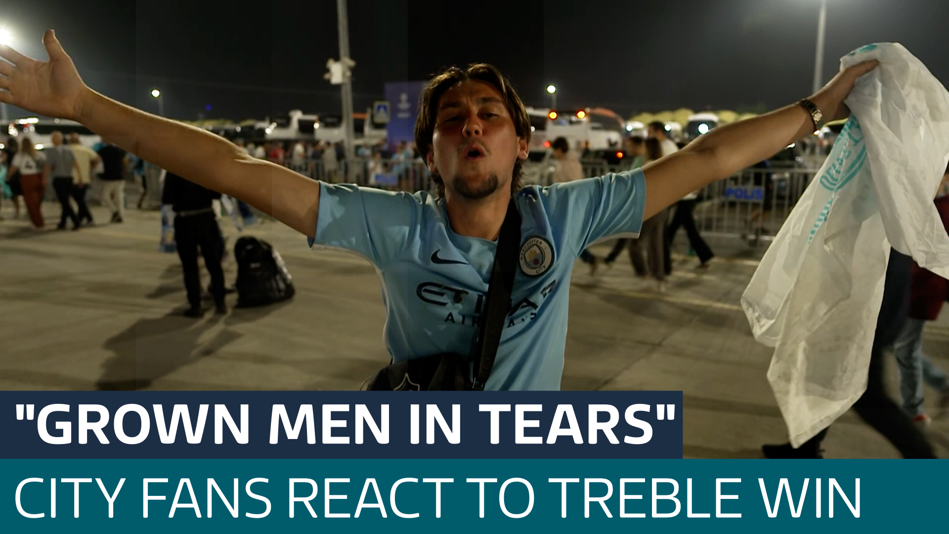 Manchester City fans in Istanbul react to their team winning the ...