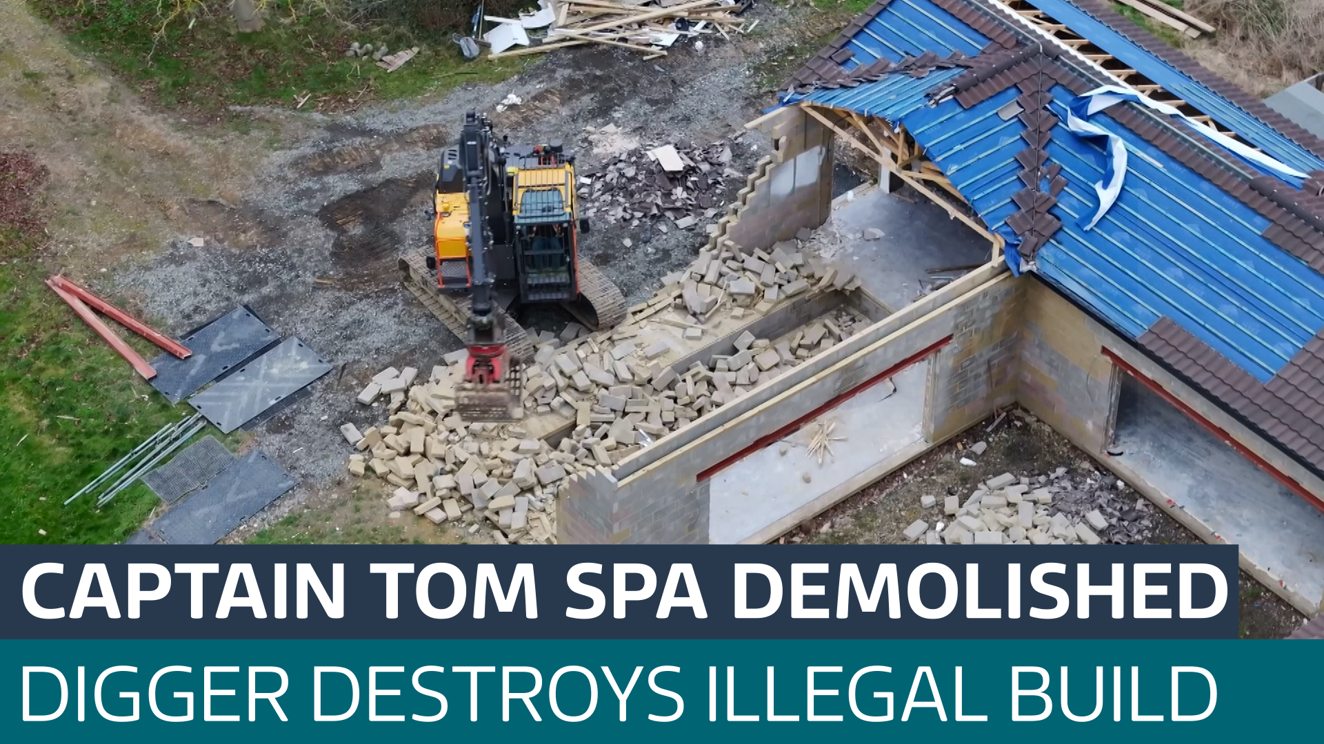 Digger tears down illegal spa building at home of Captain Sir Tom Moore ...