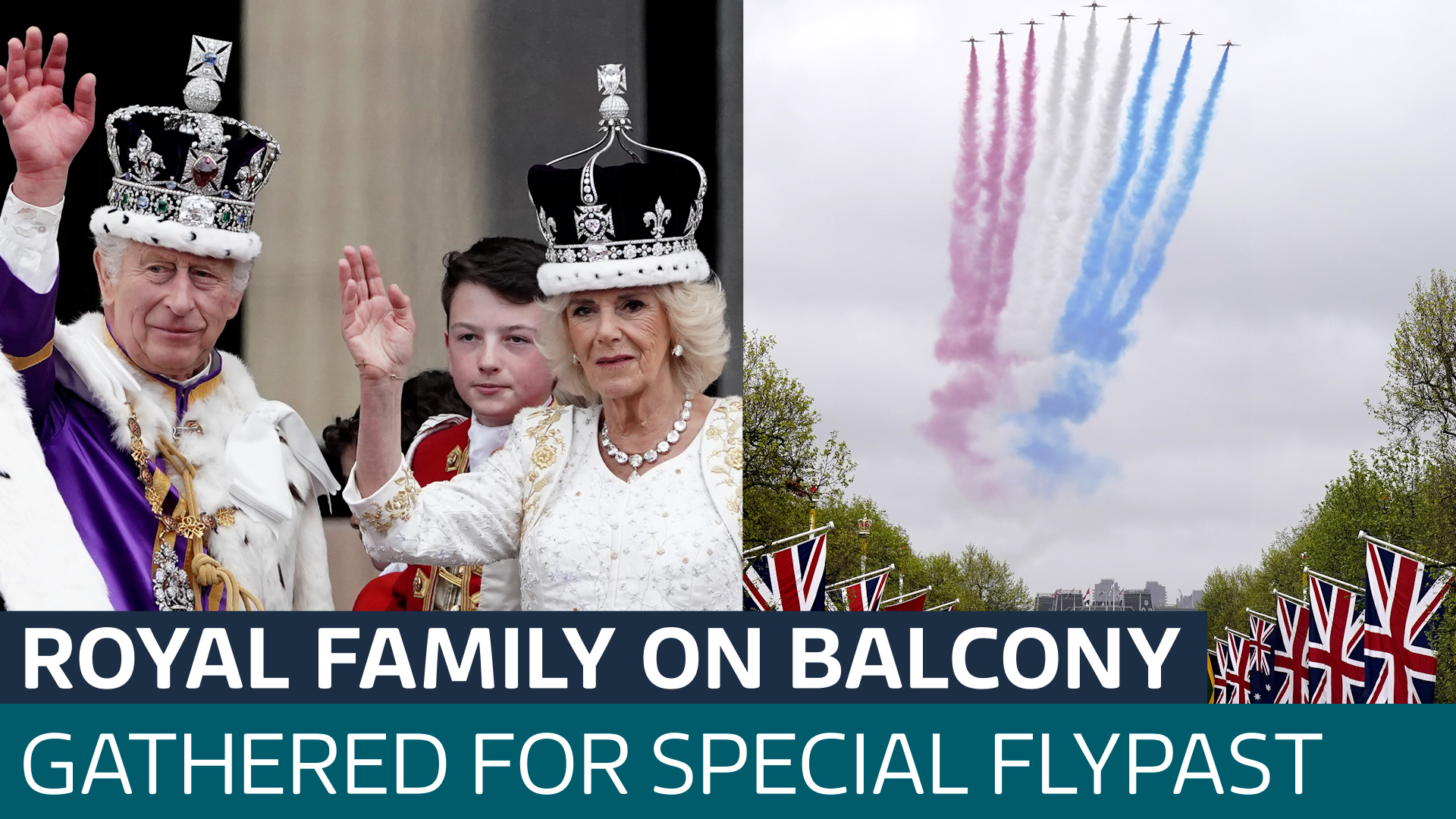 Royal family gather on balcony to watch special coronation flypast with ...